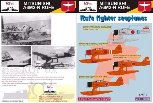 Ropos Models MNFDL48018 Mitsubishi A6M2-N Rufe - Rufe fighter seaplanes