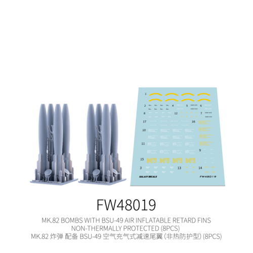 Galaxy-Model FW48019 Mk.82 Bombs With BSU-49 Air Inflatable Retard Fins Non-Thermally Protected (8pcs)