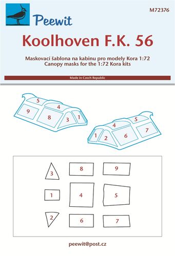 Peewit 72376 Koolhoven F.K.56 - Canopy Mask (for Kora Models Kits)