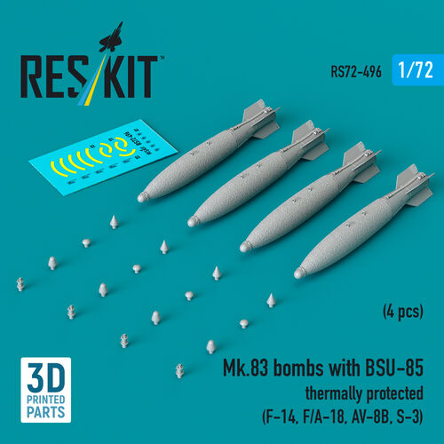 RES/KIT 72-0496 Mk.83 Bombs With BSU-85 Thermally Protected (4pcs) (F-14, F/A-18, AV-8B, S-3) (3D Printed)