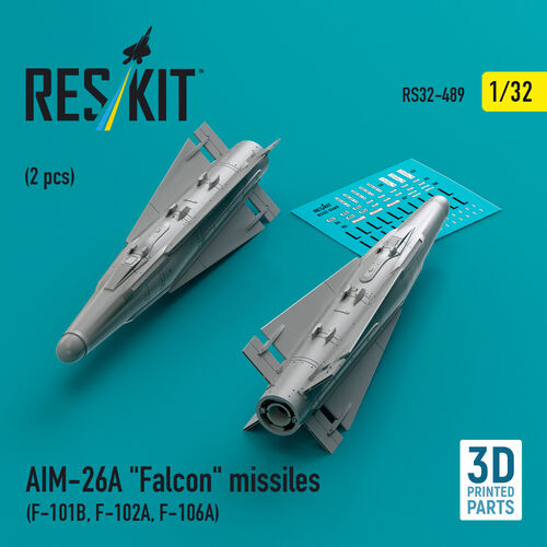 RES/KIT 32-0489 AIM-26A 'Falcon' Missiles (2pcs) (F-101B, F-102A, F-106A) (3D Printed)