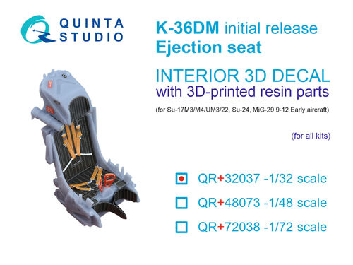 Quinta Studio QR+32037 K-36DM (initial release) Ejection Seat - for Su-17M3/M4/UM3/22, Su-24, MiG-29 9-12 Early aircraft (for all kits)