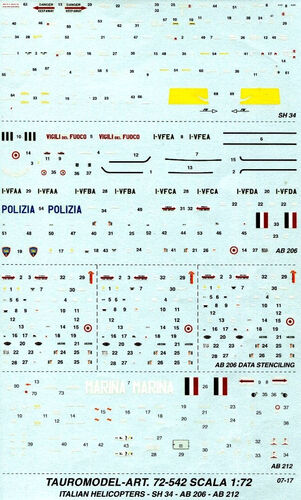 TAURO MODEL 72-542 SH-34 / AB.206 and AB.212 - Italian Insignia and Data Stencilling