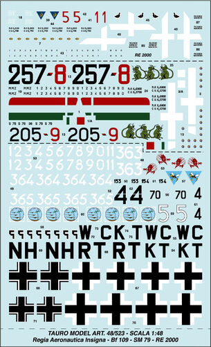 TAURO MODEL 48-523 Bf-109 / Re.2000 and SM.79 - Regia Aeronautica Insignas and Code
