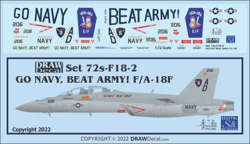 Draw Decal 72-F18-02 Boeing F/A-18 F - Go Navy! Beat Army!