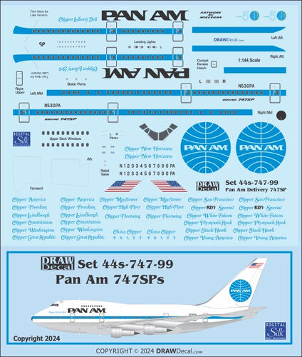 Draw Decal 44-747-99 Boeing 747SP - Pan Am Delivery Scheme
