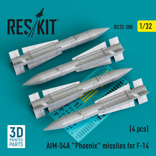 RES/KIT 32-0388 AIM-54A 'Phoenix' Missiles For F-14 (4pcs) (3D Printed)