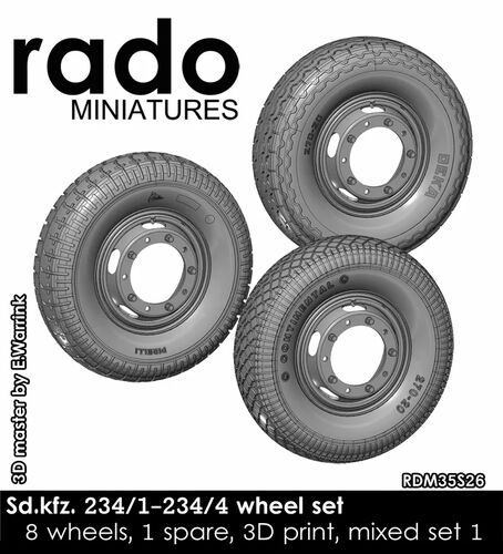Rado Miniatures 35S26 Sd.Kfz. 234/1-234/4 Wheel Set, (8 Wheels, 1 Spare, Mixed Set 1)