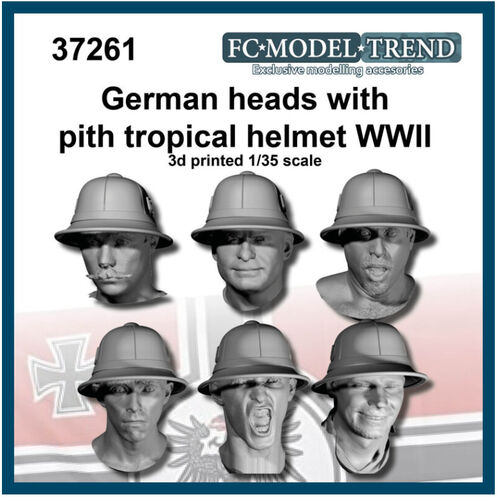 FC ModelTrend 37261 German WWII Soldier Heads with Tropical Pith Helmet (3D-printed)