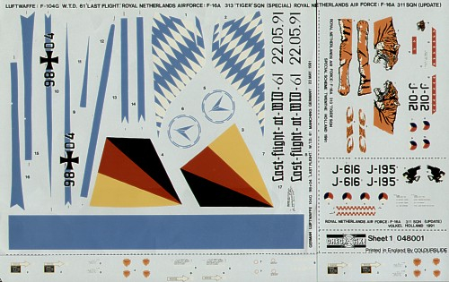 Check Six 48001 Lockheed F-104 G Starfighter (Luftwaffe) and General Dynamics F-16 A (RNAF) Decals
