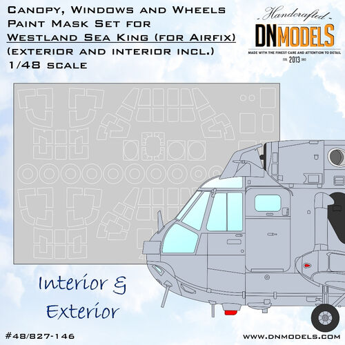 DN Models 48-827-146 Westland Sea King Canopy, Windows And Wheels Paint Mask Set (For Airfix) (Exterior And Interior Included)
