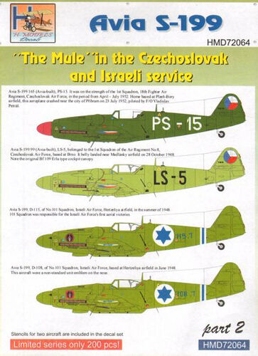H-Model Decals D72064 Avia S-199 'The Mule' - in the Czechoslovak and Israeli Service (Part 2)