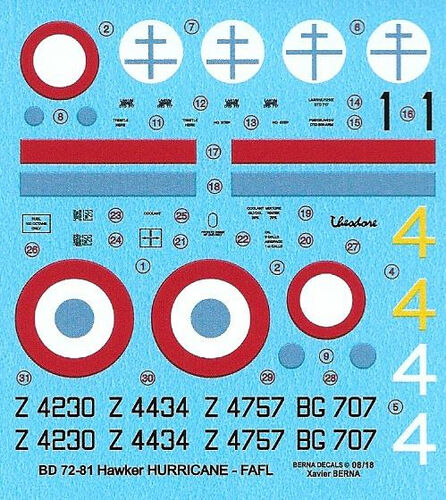 Berna Decals 72081R Hawker Hurricane Mk.I in French Service