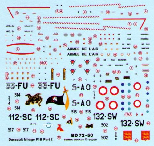 Berna Decals 72050 Dassault Mirage F.1 B (4 schemes)