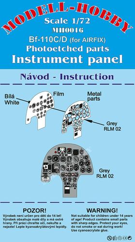 MH Models K72916 Messerschmitt Bf-110C/D Photoetched parts instrument panel for Airfix ex Modell-Hobby