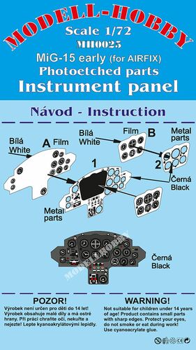 MH Models K72925 Mig-15 Early Photoetched parts instrument panel for Airfix ex Modell-Hobby