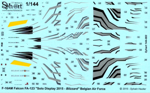 Syhart Decal 144-083 F-16AM Falcon FA-123 "Solo Display 2015 - Blizzard" Belgian AF