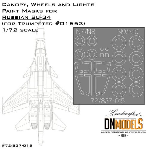 DN Models 72-827-015 Su-34 Fullback Canopy, Wheels And Lights Paint Masks (For Trumpeter)