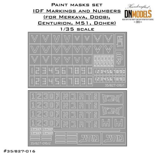 DN Models 35-827-016 Paint Masks Set IDF Markings And Numbers For Israeli Merkava, Doobi, Centurion, M51, Doher