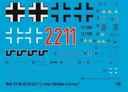 Peddinghaus-Decals 1011 Me 262 B 2 NJG 11 Lt. Attner