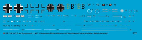 Peddinghaus-Decals 3726 He 219 A-0 Gruppenstab I./N.J.1 Hauptmann Manfred Mauer And Oberfeldwebel Gerhard Scheibe