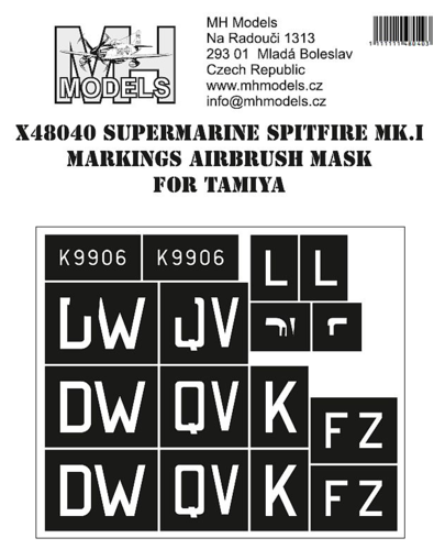 MH Models X48040 Supermarine Spitfire Mk.I Markings airbrush mask