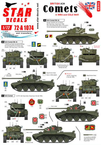 Star-Decals 72-A1074 Comets. British A34 Comet in WW2 and Cold War service