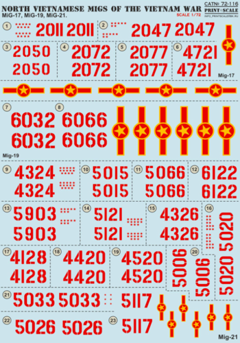 Print Scale 72-116 North Vietnamese MIGs (Mig 17 Mig 19 Mig 21) of the Vietnam War