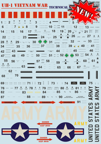 Print Scale 32-032 UH-1 Air Ambulance in Vietnam War. Technical Stencils