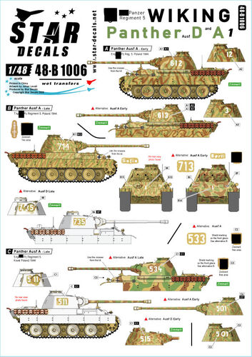 Star-Decals 48-B1006 Wiking # 1. Panthers of SS-Panzer Reg. 5 Wiking. Panther Ausf D and Ausf A in 1944.