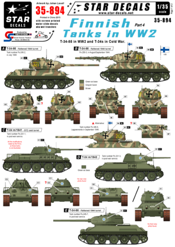 Star-Decals 35-894 Finnish Tanks in WW2 # 4. T-34-85 in ww2 +T-34 in cold war