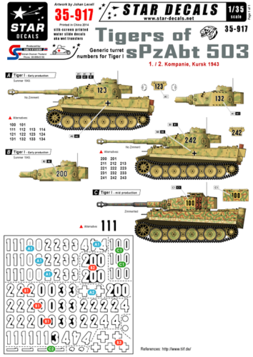 Star-Decals 35-917 Tigers of sPzAbt 503 # 2. Generic numbers 1./2. Komp. Kursk 1943.