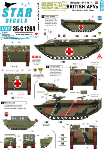 Star-Decals 35-C1264 British Tanks & AFVs in Holland. LVT-4 Buffalo, M29C Weasel.