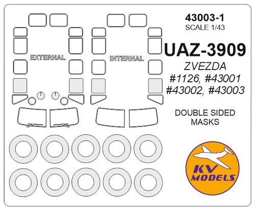 KV Models 43003-1 UAZ-3909 (ZVEZDA) - (Double sided) + wheels masks