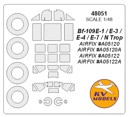 KV Models 48051 Bf-109E-1 / E-3 / E-4 / E-7 / N Trop (AIRFIX) + wheels masks