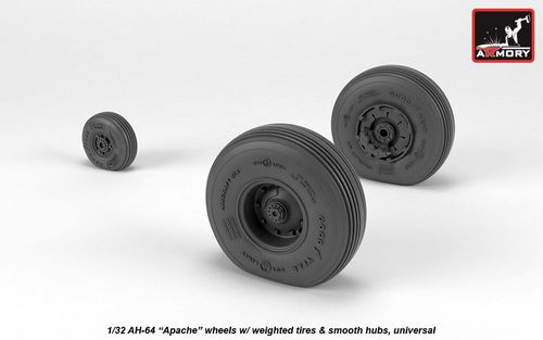 Armory Models Group AW32311 AH-64 Apache wheels w/ weighted tires, smooth hubs