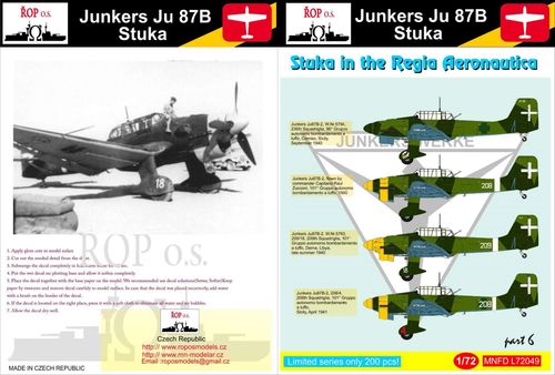 Ropos Models MNFDL72049 Junkers Ju-87B Stuka - Stuka in the Regia Aeronautica