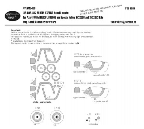 New Ware AM0490 IAR-80A, 81C, 81BOPI EXPERT kabuki masks for Azur FRROM FR8001, FR8002 and Special Hobby SH32068 and SH32073 kits