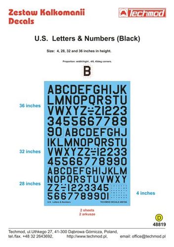 Techmod 48819 U.S. Letters & Numbers black