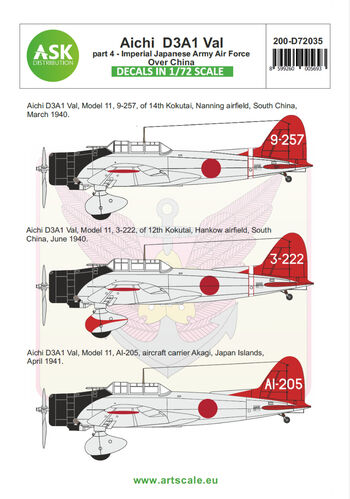 Art Scale Kit D72035 Aichi D3A1 Val Part 4 - Imperial Japanese Army Air Force Over China