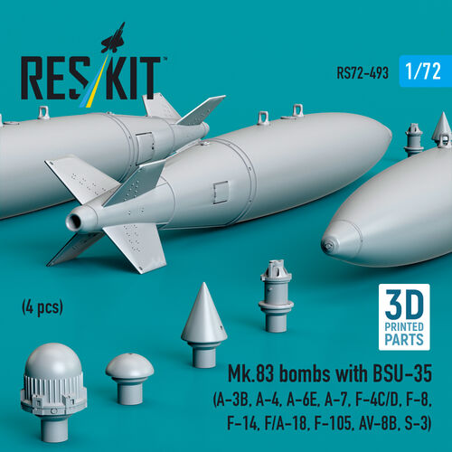 RES/KIT 72-0493 Mk.83 Bombs With BSU-35 (4pcs) (A-3B, A-4, A-6E, A-7, F-4C/D, F-8, F-14, F/A-18, F-105, AV-8B, S-3) (3D Printed)