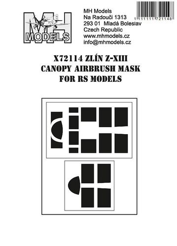 MH Models X72114 Zlín Z-XIII Canopy Airbrush Mask For RS Models