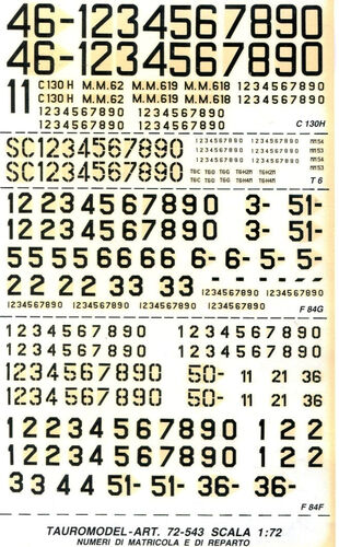 TAURO MODEL 72-543B C-130 / T-6 and F-84 F/G in AMI Service - Serials and Codes (Old Production)
