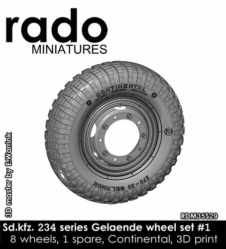 Rado Miniatures 35S29 Sd.Kfz. 234 Series Gelaende Wheel Set #1 (8 Wheels, 1 Spare, Continental)
