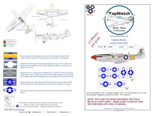 TopNotch 72-I024 North American P-51 D - US Insignia (1943-1947) - Insignia Mask Set