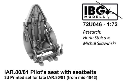 IBG 72U046 Pilot's Seat with Seatbelts for IAR-80/81 C (Late, armored, used from mid 1943) 3D-Printed (for IBG kits)