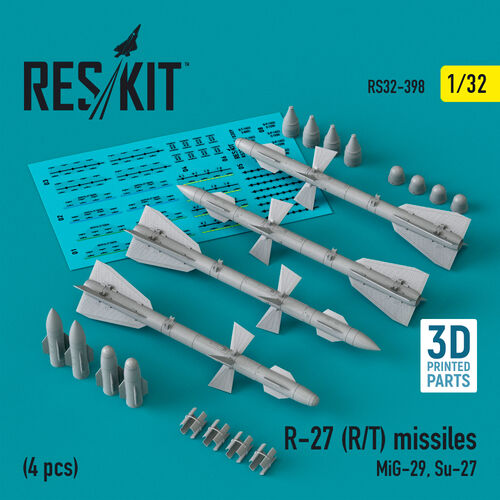 RES/KIT 32-0398 R-27 (R/T) Missiles (4pcs) (MiG-29, Su-27) (3D Printed)