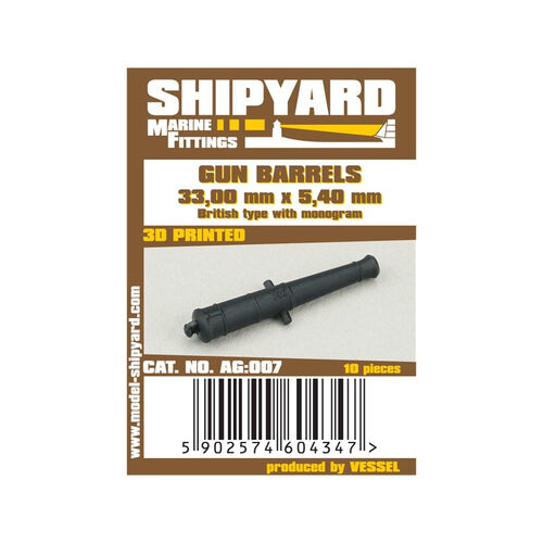 ShipYard AG007 Gun Barrels 33mm x 5,4mm - British Type With Monogram (10pcs)