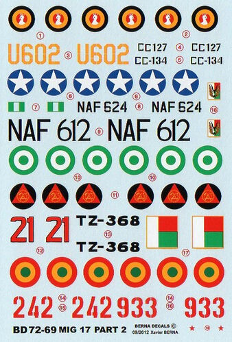 Berna Decals 72069 African Air Forces Mikoyan MiG-17 Part 2