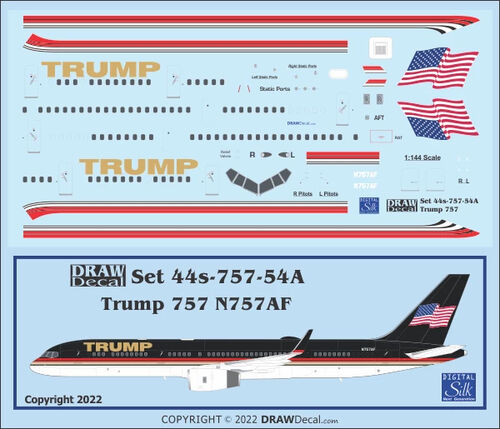 Draw Decal 44-757-54A Boeing 757 - Trump Plane (N757AF) with Flag Tail